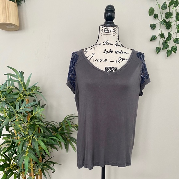 Aryn K | Tops | Aryn K Gray Embellished Sleeve Blouse | Poshmark